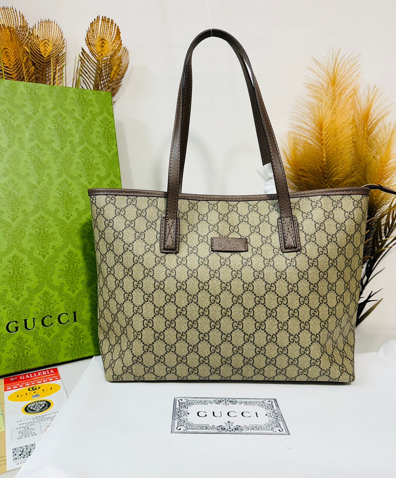 First Copy Bag GG Supreme Canvas and Leather Tote Bag - First Copy Mart